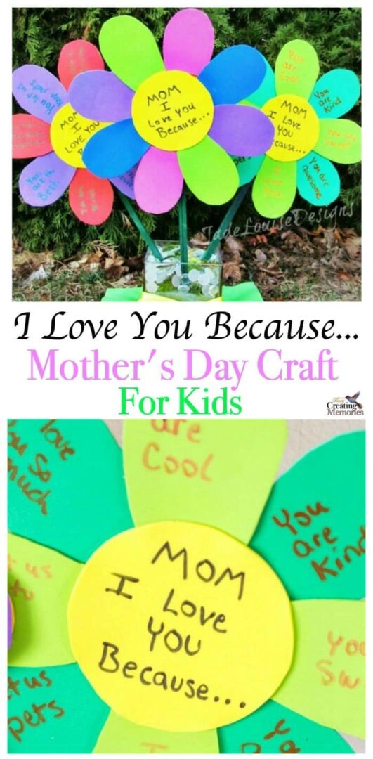 I love you Because Mothers Day Craft flowers for Kids to create