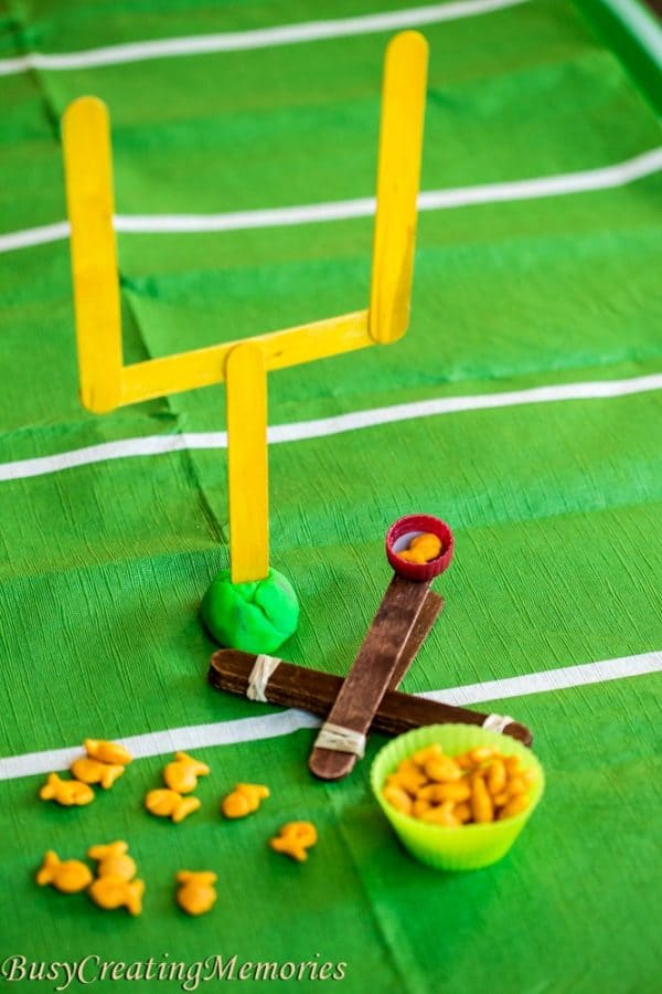 Craft Stick Catapult Game for fun Game Day party game for kids & adults