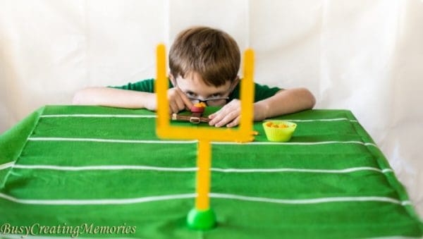 Craft Stick Catapult Game for fun Game Day party game for kids & adults