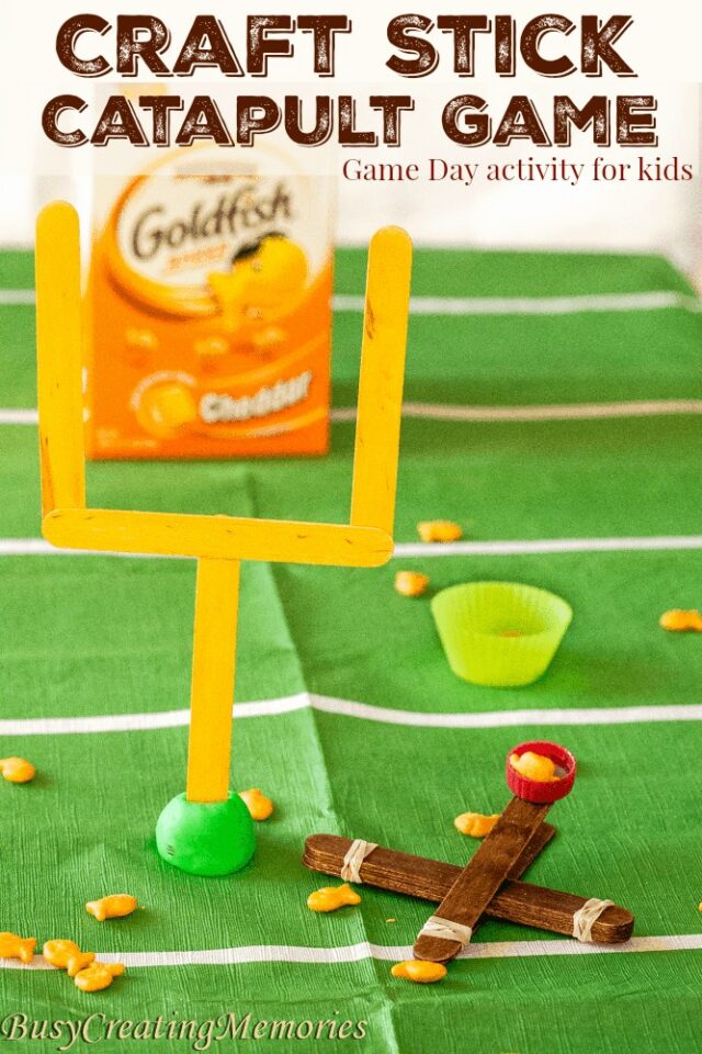 Craft Stick Catapult Game for fun Game Day party game for kids & adults