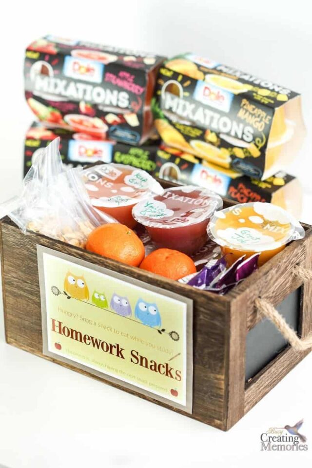 DIY Homework Snack Station + Printable featuring DOLE Mixations