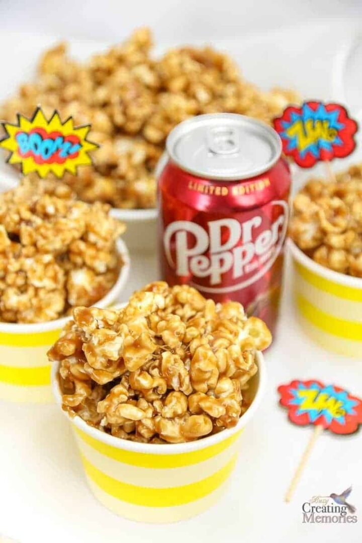 Dr Pepper Caramel Popcorn + Wonder Woman Inspired Bottle Wrapper